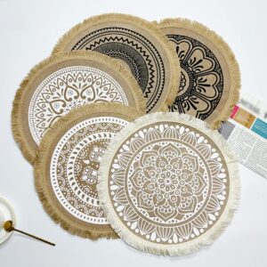 15 Inch Boho Tassels Round Placemats, HEILA Table Mats Set of 4 Jute Weave Heat Proof Washable Circle Kitchen Placemats for Table Dinner Wedding Home Decoration