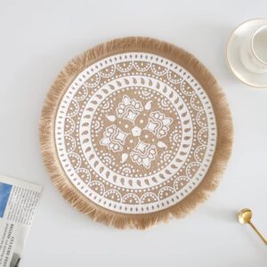 15 Inch Boho Tassels Round Placemats, HEILA Table Mats Set of 4 Jute Weave Heat Proof Washable Circle Kitchen Placemats for Table Dinner Wedding Home Decoration