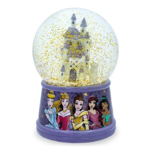 silver buffalo disney princess castle featuring cinderella, aurora, belle, ariel, and jasmine light up snow globe, 100ml