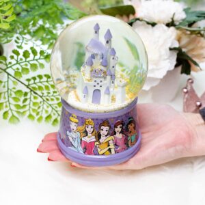 Silver Buffalo Disney Princess Castle Featuring Cinderella, Aurora, Belle, Ariel, and Jasmine Light Up Snow Globe, 100mL