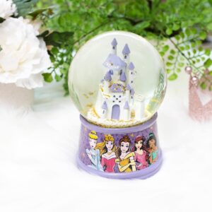 Silver Buffalo Disney Princess Castle Featuring Cinderella, Aurora, Belle, Ariel, and Jasmine Light Up Snow Globe, 100mL