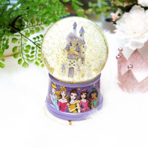 Silver Buffalo Disney Princess Castle Featuring Cinderella, Aurora, Belle, Ariel, and Jasmine Light Up Snow Globe, 100mL