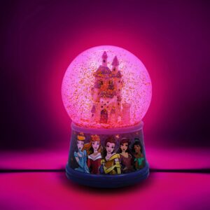 Silver Buffalo Disney Princess Castle Featuring Cinderella, Aurora, Belle, Ariel, and Jasmine Light Up Snow Globe, 100mL