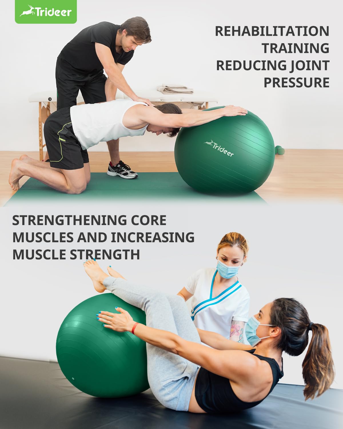 Trideer Exercise Ball for Physical Therapy, Swiss Ball Physio Ball for Rehab Exercises, Workout Fitness Ball for Core Strength, Yoga Ball for Balance & Flexibility