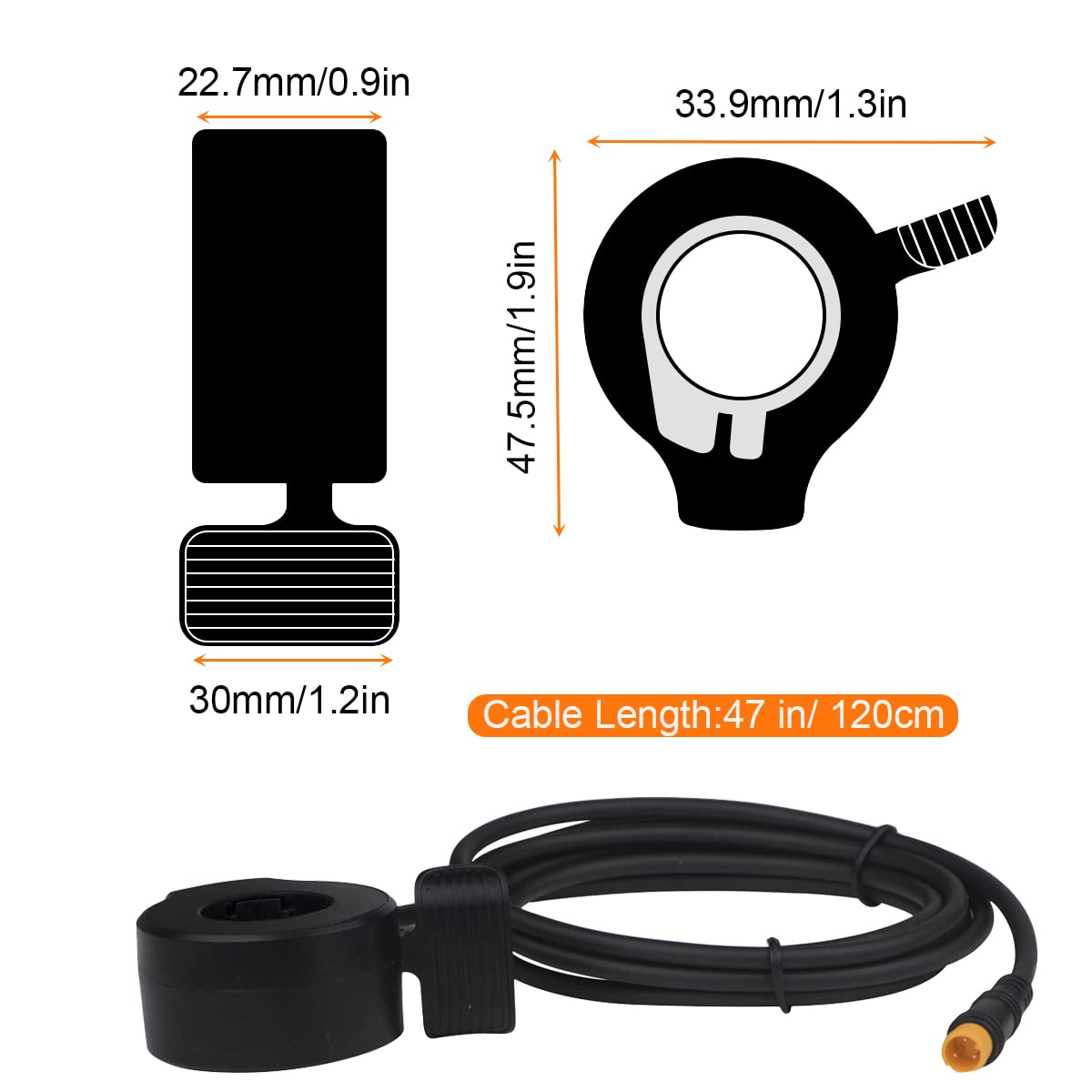 Tsinghwang 2 Pack Electric Bike 130X Thumb Throttle 12-72V SM/Waterproof Connector,47" Length Wire Ebike Accessories,Speed Control Accelerator