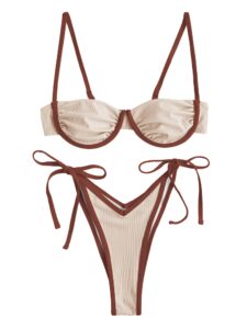 zaful women's underwire bikini high cut bikini set tie side bottom two piece swimsuit bathing suit (2-milk tea,s)