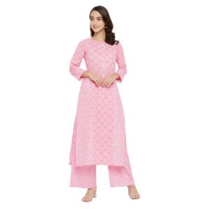 tissu women's cotton pink floral printed straight kurta with palazzo (tis-609_pink_s)