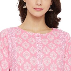 Tissu Women's Cotton Pink Floral Printed Straight Kurta with Palazzo (Tis-609_Pink_S)