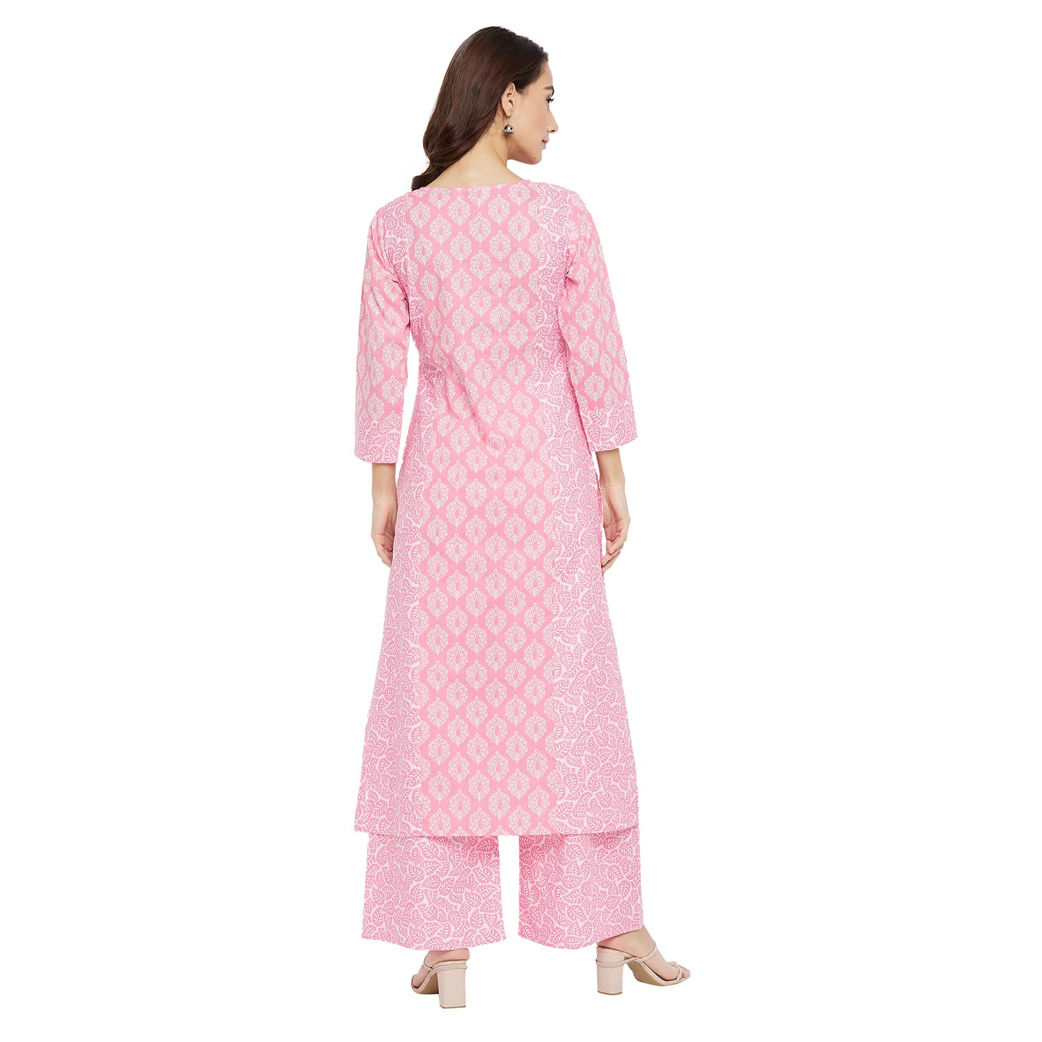 Tissu Women's Cotton Pink Floral Printed Straight Kurta with Palazzo (Tis-609_Pink_S)