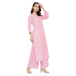 Tissu Women's Cotton Pink Floral Printed Straight Kurta with Palazzo (Tis-609_Pink_S)