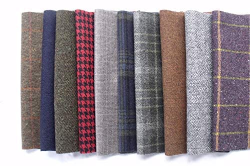 British Tweed 100% Wool Remnants Offcuts Squares Crafts 10 Pieces 9x9 inch, Made in Great Britain…