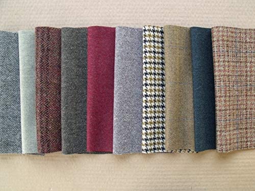 British Tweed 100% Wool Remnants Offcuts Squares Crafts 10 Pieces 9x9 inch, Made in Great Britain…