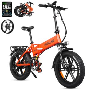 vitilan v3 1200w peak folding electric bike for adults,20"×4" fat tire,48v 13ah 624wh removable battery electric bicycle,up 28mph & 50miles, aluminum alloy frame foldable ebike,lcd display