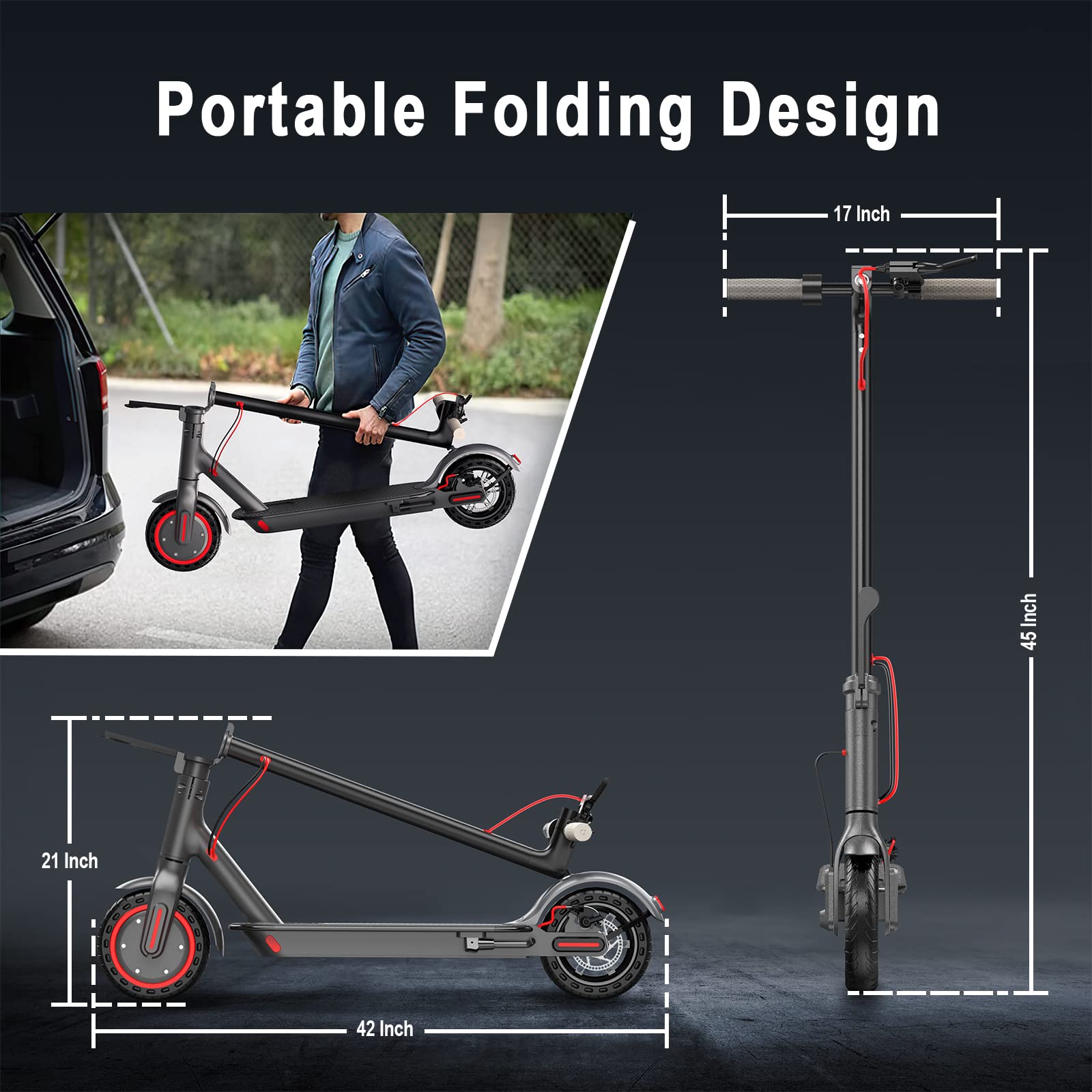 Aovopro Electric Scooter - 8.5" Solid Tires, 350W Motor, Up to 20 Miles Long-Range and 19 MPH Portable Foldable Commuting Scooter for Adults with Double Braking System and App, Black