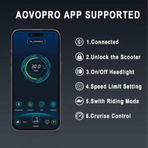 Aovopro Electric Scooter - 8.5" Solid Tires, 350W Motor, Up to 20 Miles Long-Range and 19 MPH Portable Foldable Commuting Scooter for Adults with Double Braking System and App, Black