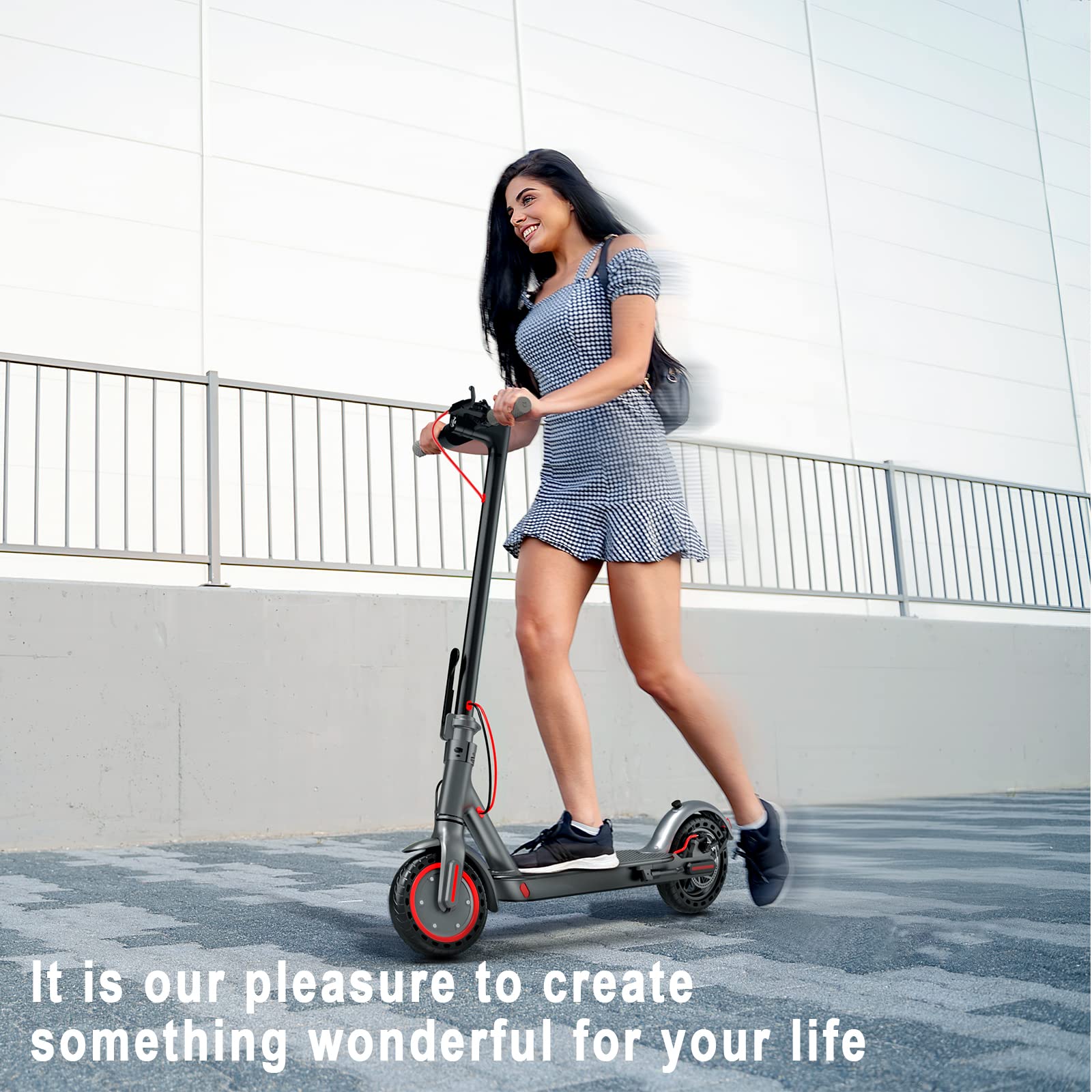 Aovopro Electric Scooter - 8.5" Solid Tires, 350W Motor, Up to 20 Miles Long-Range and 19 MPH Portable Foldable Commuting Scooter for Adults with Double Braking System and App, Black