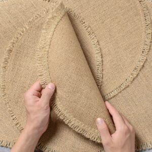 Round Burlap Placemats Set of 12 Jute Rustic Place Mats for Dining Tables Heat Resistant Natural Farmhouse Table Mats Decor for Thanksgiving (Tassel)