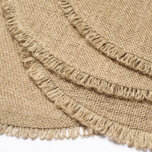 Round Burlap Placemats Set of 12 Jute Rustic Place Mats for Dining Tables Heat Resistant Natural Farmhouse Table Mats Decor for Thanksgiving (Tassel)