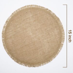 Round Burlap Placemats Set of 12 Jute Rustic Place Mats for Dining Tables Heat Resistant Natural Farmhouse Table Mats Decor for Thanksgiving (Tassel)