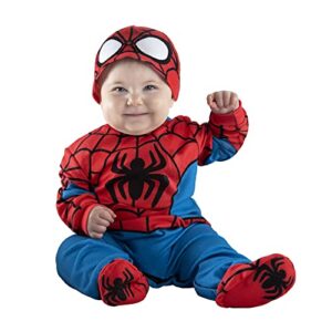 marvel spider-man official infant deluxe costume - premium quality minky fabric and non-slip grip booties (6-12m)