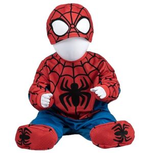 MARVEL Spider-Man Official Infant Deluxe Costume - Premium Quality Minky Fabric and Non-Slip Grip Booties (6-12M)