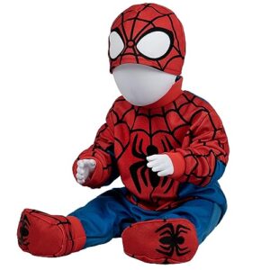 MARVEL Spider-Man Official Infant Deluxe Costume - Premium Quality Minky Fabric and Non-Slip Grip Booties (6-12M)