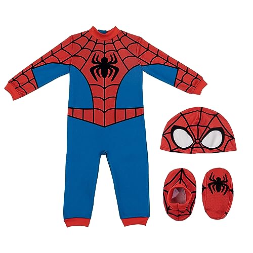 MARVEL Spider-Man Official Infant Deluxe Costume - Premium Quality Minky Fabric and Non-Slip Grip Booties (6-12M)