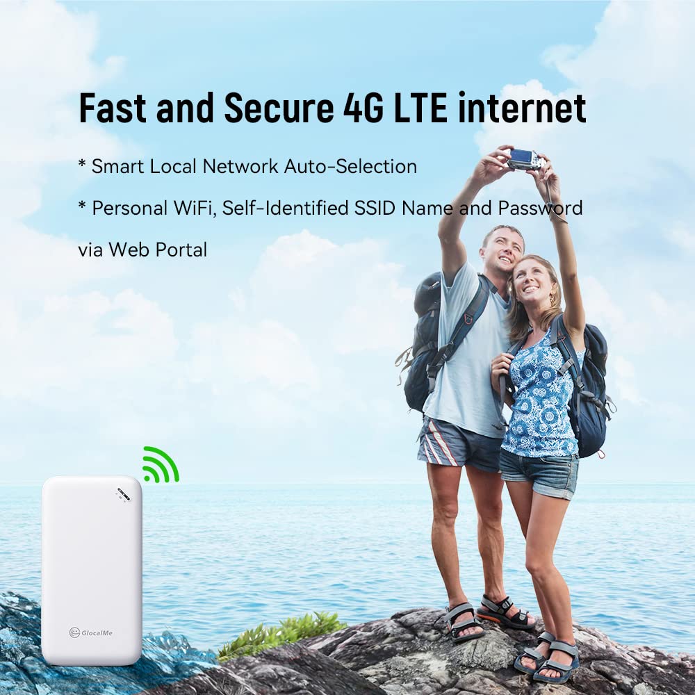 GlocalMe UPP 4G LTE Mobile Hotspot WiFi Router, Available in Over 150 Countries, no SIM Card Required, no Roaming fees, Portable International Hotspot, with Smart Local Network Auto-Selection (White)