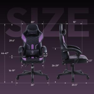 Dowinx Gaming Chair with Pocket Spring Cushion, Ergonomic Computer Chair High Back, Reclining Game Chair Pu Leather 350LBS, Purple