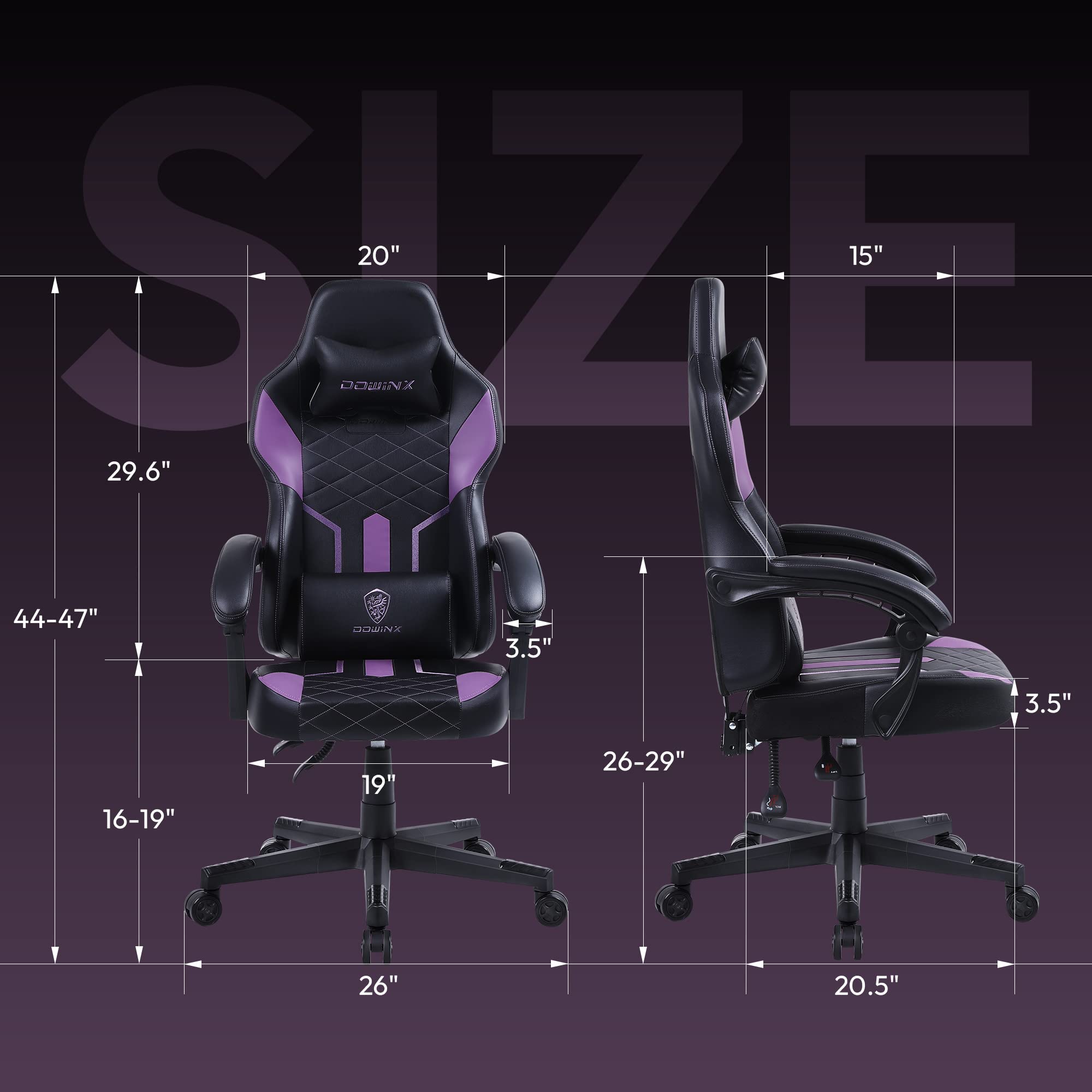 Dowinx Gaming Chair with Pocket Spring Cushion, Ergonomic Computer Chair High Back, Reclining Game Chair Pu Leather 350LBS, Purple