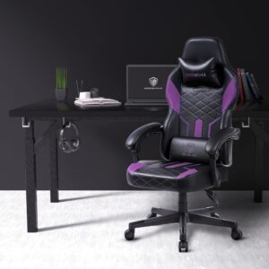 Dowinx Gaming Chair with Pocket Spring Cushion, Ergonomic Computer Chair High Back, Reclining Game Chair Pu Leather 350LBS, Purple