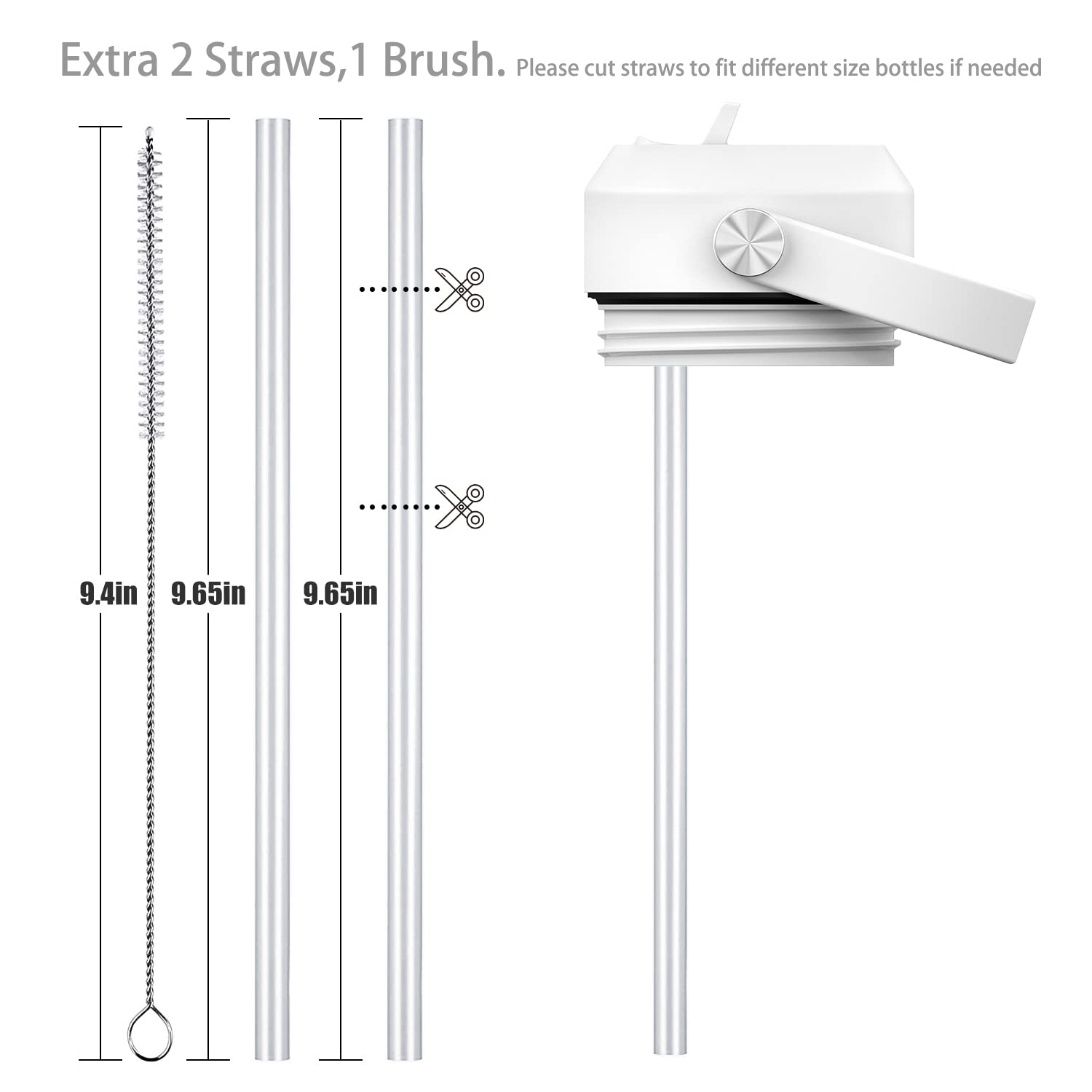 Straw Lid for Yeti Rambler Water Bottle 18 oz,26 oz,36 oz,46 oz,12 oz,64 oz,Straw Cap,Straws and Brush Include (White)