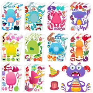 dcuminkel make-a-face stickers - 50 sheets kids sticker craft, monster theme party favor stickers for kids, keep kids busy activity bulk, 10 styles for party school class, goodie bag idea, gift