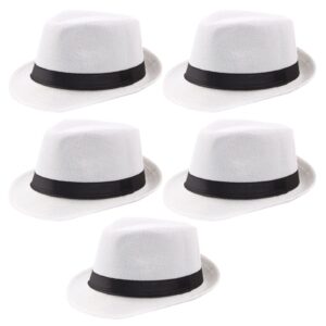 ultrafun 5 pack short brim fedora classic summer beach sun hat panama straw cap for men women (large, 5pack-white)