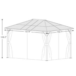 Grand Patio 10'x13' Gazebo Outdoor Hardtop Polycarbonate Gazebo Canopy with Netting and Curtains for Garden, Patio, Backyard