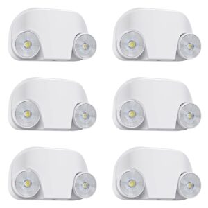 saselux led emergency light with remote capable, adjustable led lamp heads exit lighting, backup battery white emergency lights, 120v-277v dual voltage, ul certified (6 pack)