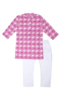 chandrakala kids kurta set for boys indian printed ethnic wear, pink-white,6-7 years (kk104pin7)