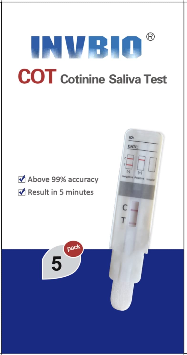 5 Ct-INVBIO Cotinine Saliva Test Kit at Home, Single Panel Oral COT Test, Cut-Off Level at 50 ng/mL, Highly Sensitive and Accurate