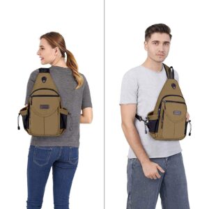 MOSISO Sling Backpack,Canvas Crossbody Hiking Daypack Bag with Anti-theft Pocket, Brown