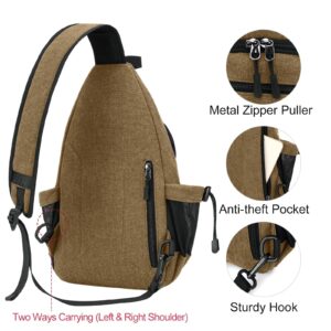 MOSISO Sling Backpack,Canvas Crossbody Hiking Daypack Bag with Anti-theft Pocket, Brown