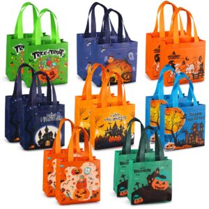 parsup halloween trick or treat bags, 16pcs small halloween tote bags with handles, gift bags, multifunctional non-woven halloween bags for gifts wrapping, halloween party supplies, 7.9×7.9×3.15"