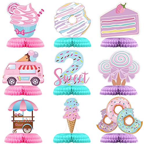 Hotop 9 Pcs Donut Two Sweet Birthday Party Decorations Table Honeycomb Centerpieces Donut Table Topper Doughnut Birthday Sign Decor Birthday Theme Table Party Supplies for Girls Baby Shower