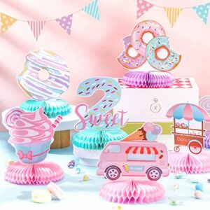 Hotop 9 Pcs Donut Two Sweet Birthday Party Decorations Table Honeycomb Centerpieces Donut Table Topper Doughnut Birthday Sign Decor Birthday Theme Table Party Supplies for Girls Baby Shower