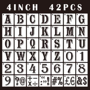 42pcs letter stencils 4 inch reusable plastic, alphabet craft stencils and number, art craft stencils, number templates letter stencils for wood, wall, fabric, rock, chalkboard, signage