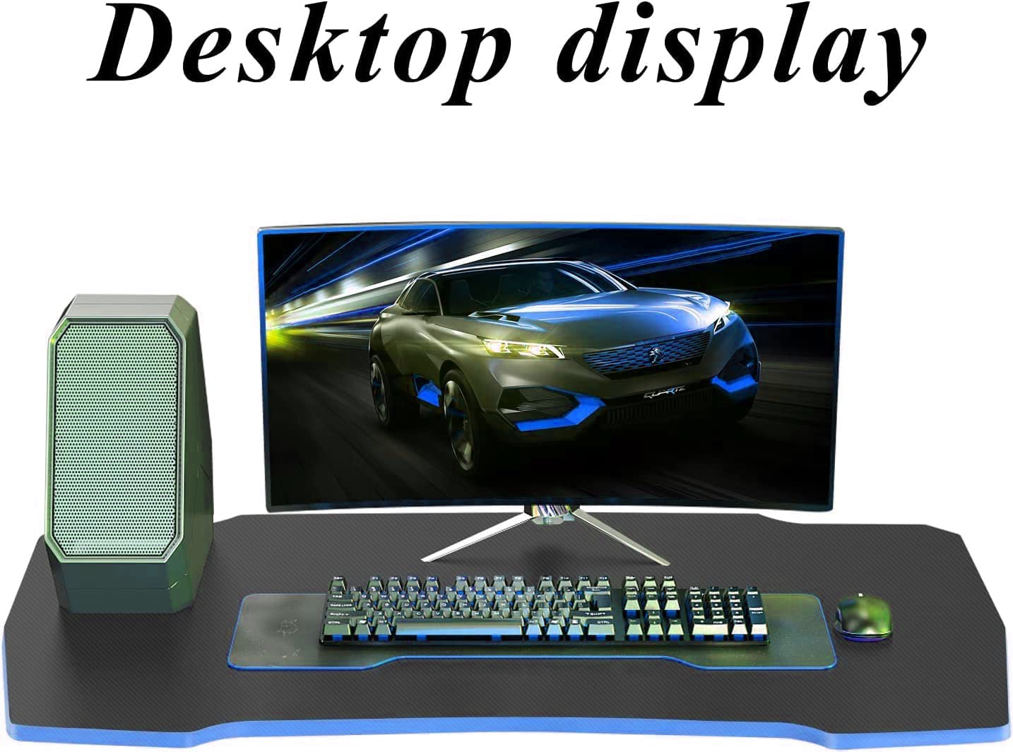 XXkseh 39 in Gaming Desk Gaming Computer Desk with Hook Z-Shaped PC Gaming Table Home Office Desks for Small Places, Carbon Fiber Surface, Simple Installation, Blue