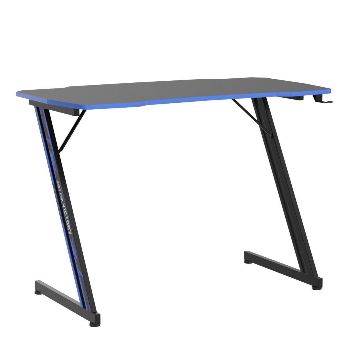 XXkseh 39 in Gaming Desk Gaming Computer Desk with Hook Z-Shaped PC Gaming Table Home Office Desks for Small Places, Carbon Fiber Surface, Simple Installation, Blue