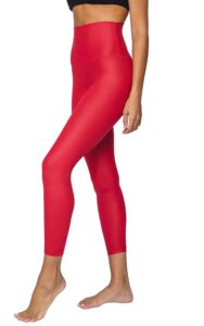 90 degree by reflex womens high waist high shine faux leather disco ankle leggings - scorpio red elastic free super high waist - large