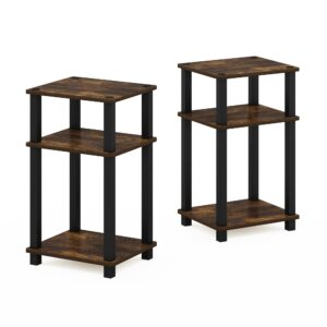 furinno simplistic end side night stand/bedside table with stainless steel tubes, 2-pack, 2-tier plastic poles, amber pine/black