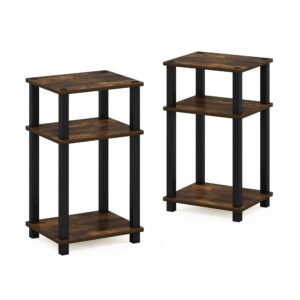 Furinno Simplistic End Side Night Stand/Bedside Table with Stainless Steel Tubes, 2-Pack, 2-Tier Plastic Poles, Amber Pine/Black