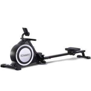 echanfit magnetic rowing machine with 350 lb max capacity foldable rower for home use, bluetooth fitness app with lcd monitor for full body workout